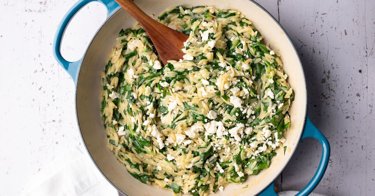 One Pan Orzo with Spinach and Feta - LadyPearTree